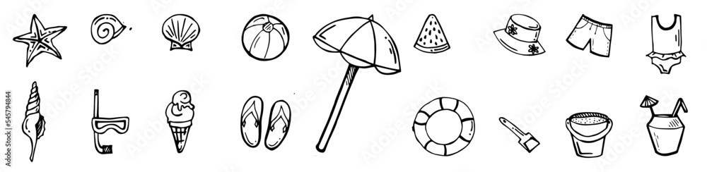 Children summer beach. Set of elements. Holidays family vacation on ...