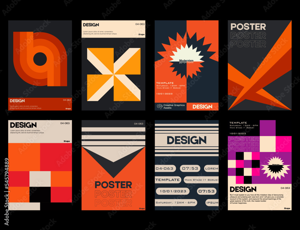 New aesthetics of modernism in poster design vector cards. Brutalism ...