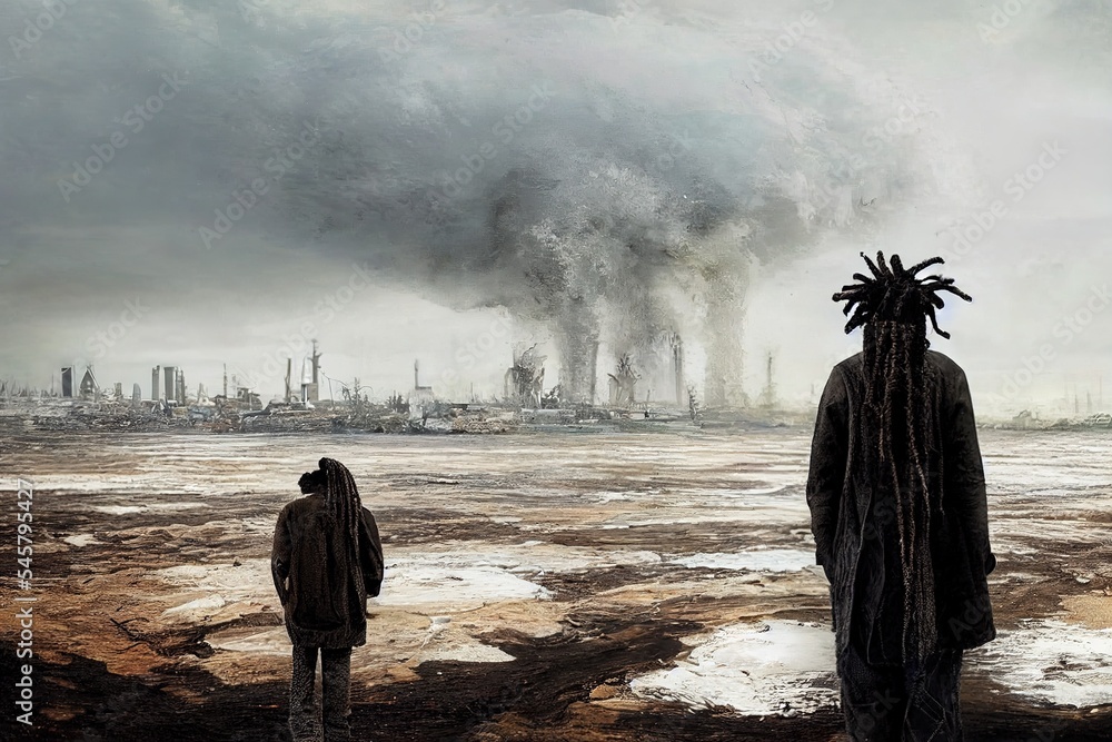 A black male with dreadlocks and a ripped tatty homeless style coat and ...