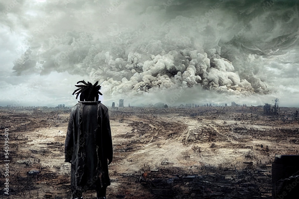 A black male with dreadlocks and a ripped tatty homeless style coat and ...