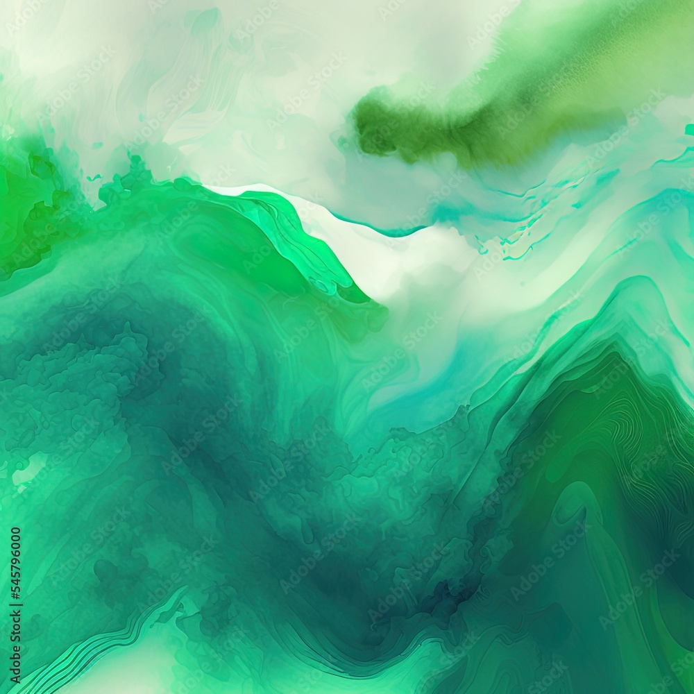 Bright Liquid Water Gradient, Waves Flow . Green Abstract Japanese Ink ...