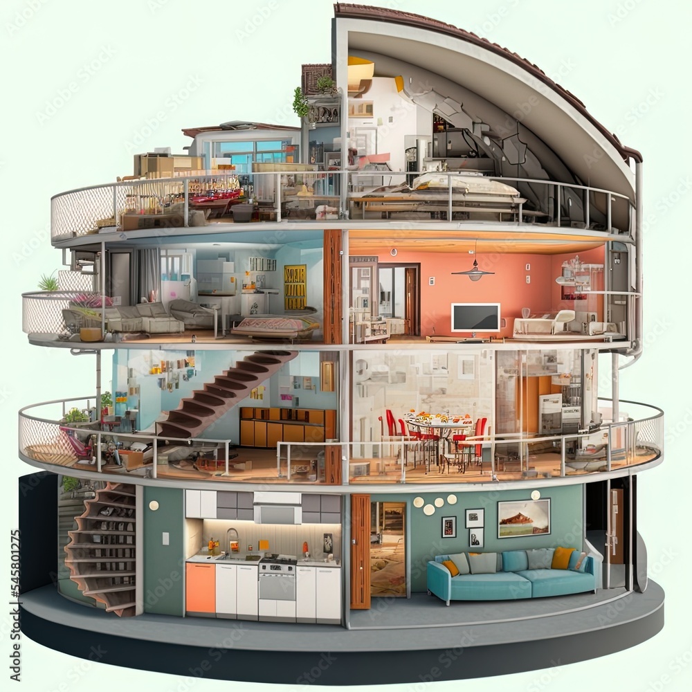 Cross section of residential house. 3D image. Stock Illustration ...