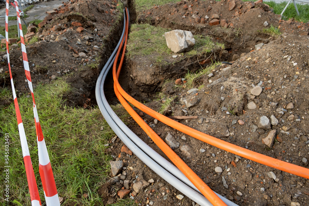 underground cable connecting infrastructure installation. Construction ...
