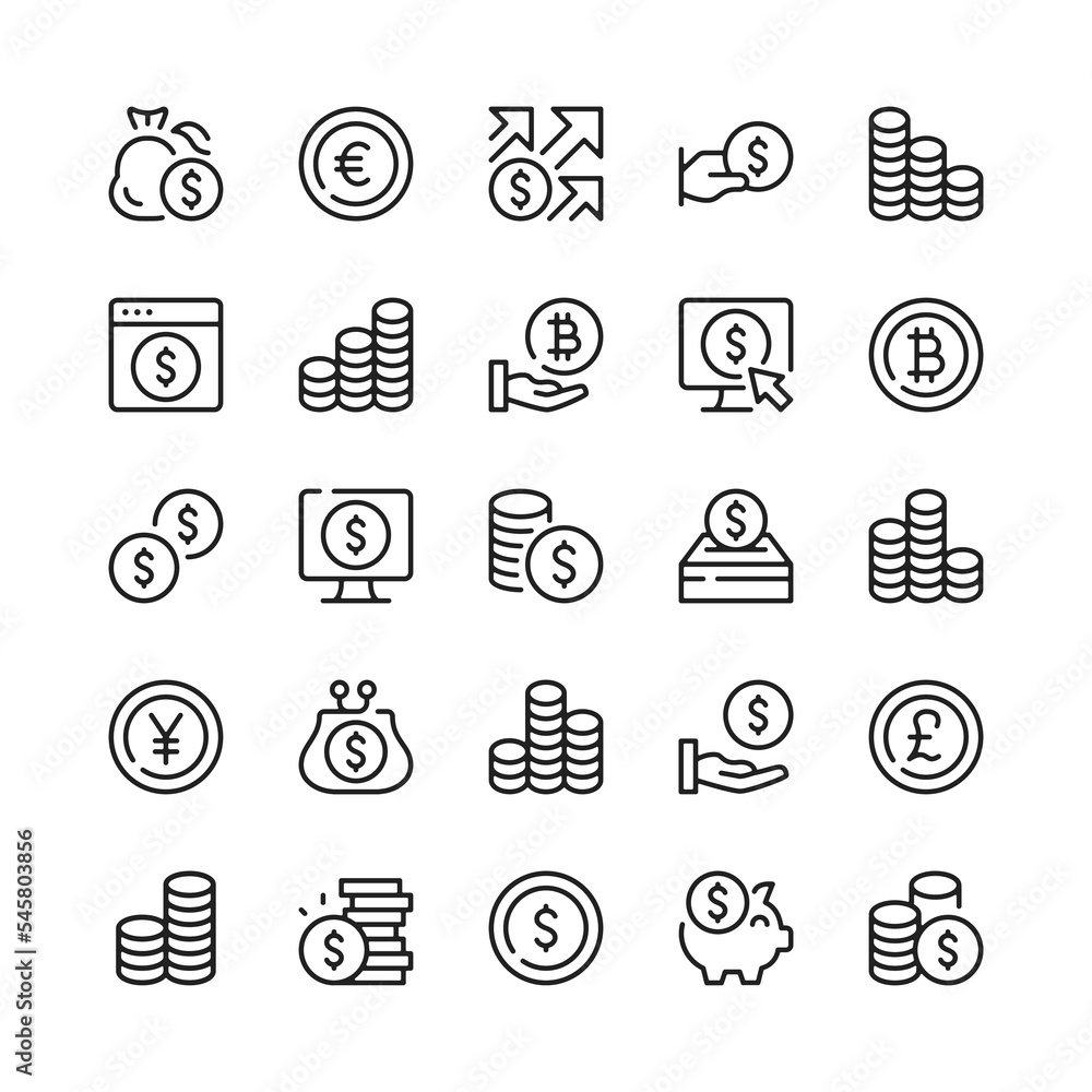 Coins line icons. Outline symbols. Vector line icons set Stock Vector ...