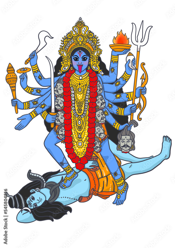 Kali Mother Goddess, Goddess of War, Anger, Hindu illustration. Stock ...