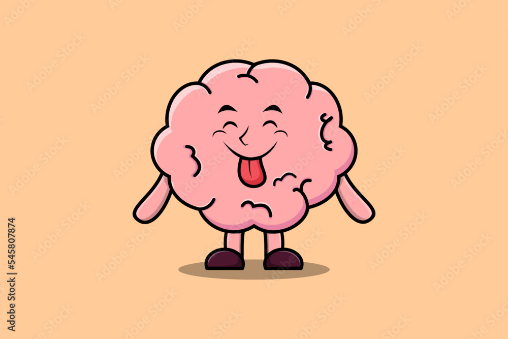 Cute cartoon Brain character with flashy expression in modern cute ...