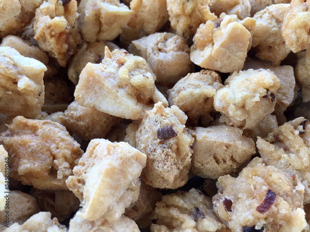 pile of crispy fried tofu at a street food vendor's stall Stock Photo ...