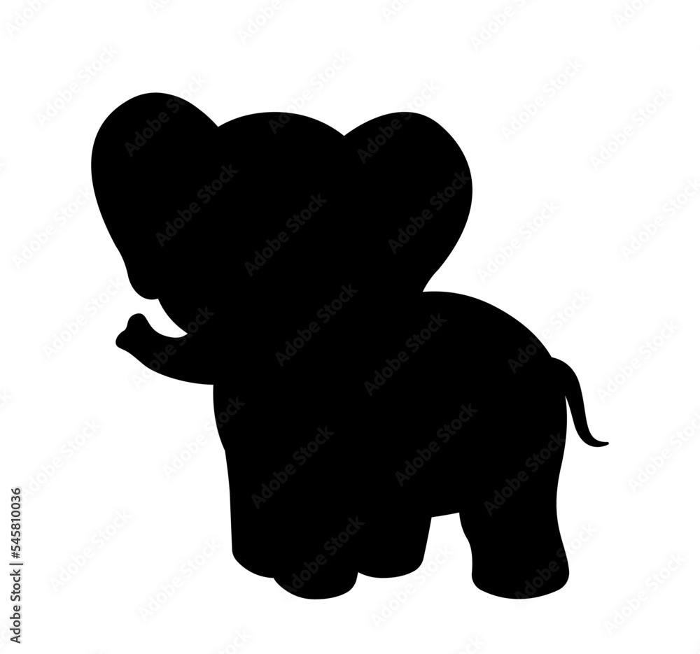 Dark silhouette of elephant. Shadow of large animal with large ears and ...