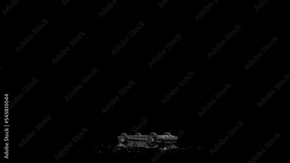 Realistically model car accident overturned car effect background ...