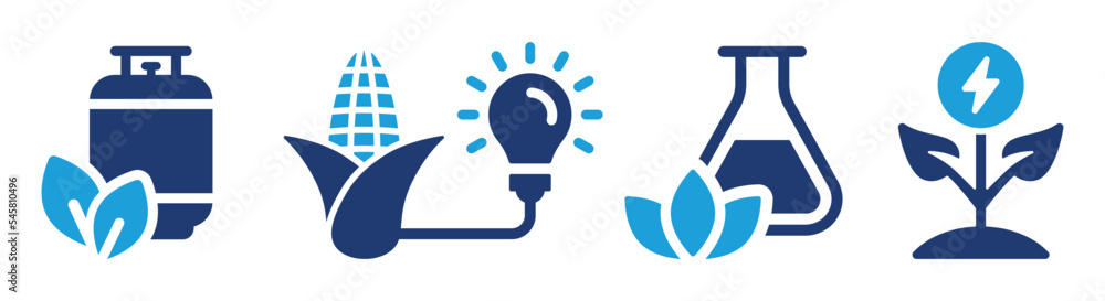 Biomass energy icon set. Containing biogas, plant power, biofuel icons ...