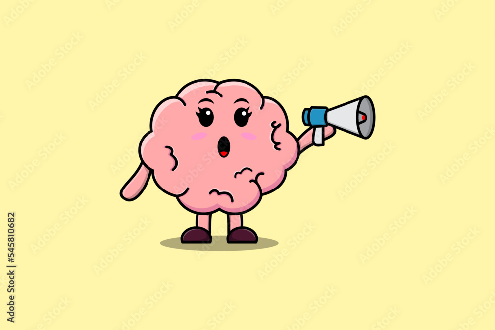 Cute Cartoon Brain character speak with megaphone in 3d cartoon style ...