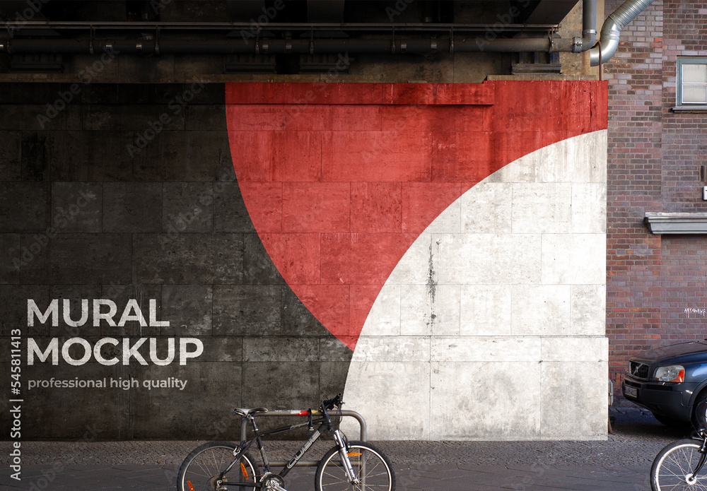 Mural Street Outdoor Poster Mockup on Concrete Wall Stock Template ...