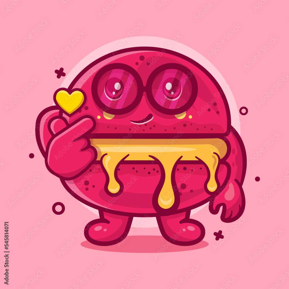 cute macaron bakery character mascot with love sign hand gesture ...