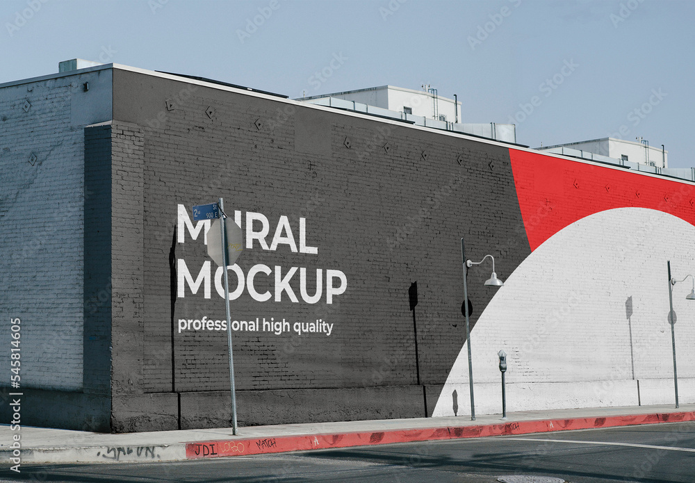 Mural Street Outdoor Poster Mockup on Brick Wall Stock Template | Adobe ...