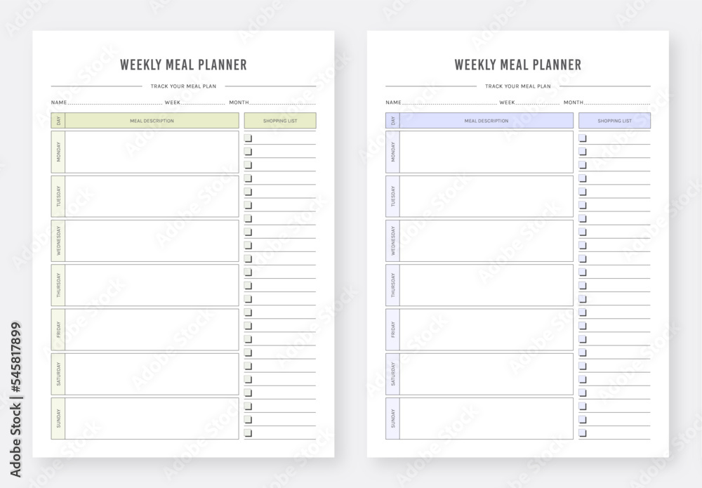 Daily and weekly meal planner with shopping list. Weekly meal planner ...