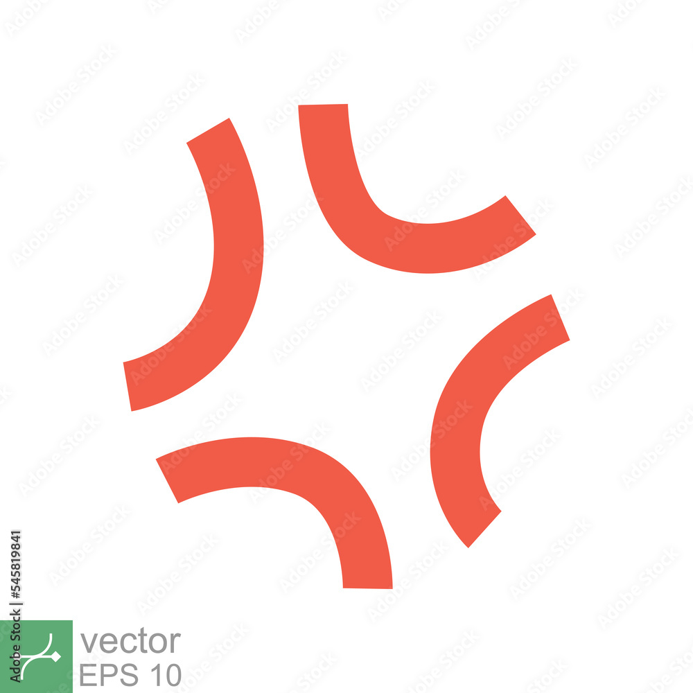 Anger symbol icon. Simple flat style. Red angry sign, cartoon emoticon ...