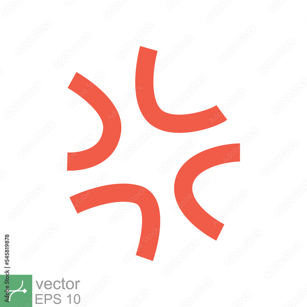 Anger symbol icon. Simple flat style. Red angry sign, cartoon emoticon ...