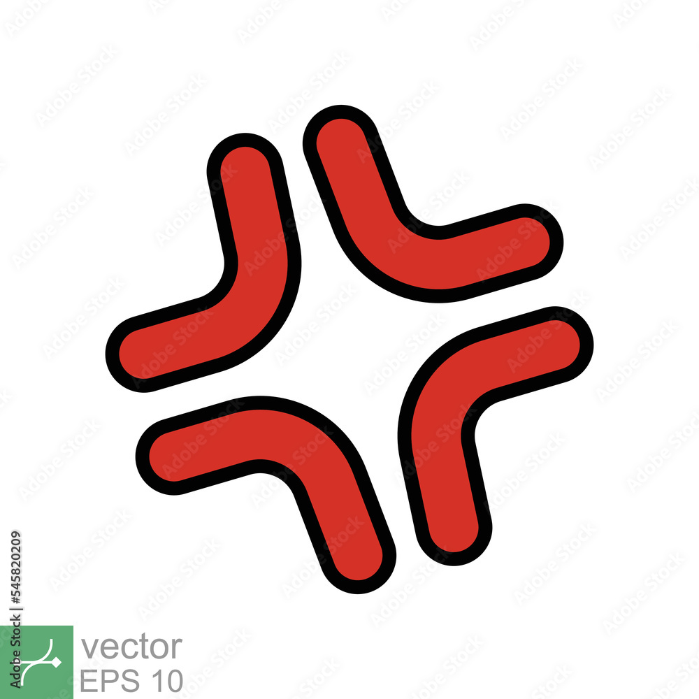 Anger symbol icon. Simple flat style. Red angry sign, cartoon emoticon ...