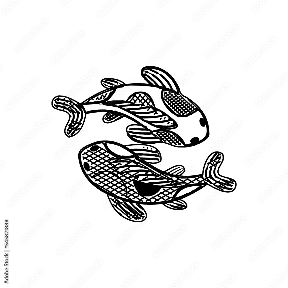 Koi fish black and white sketch design with a transparent background ...