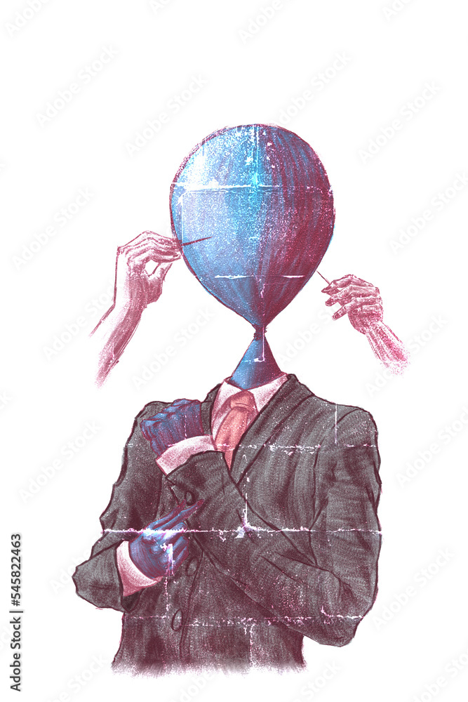 Globo, persona con cabeza de globo, manos, mano, hoja, papel arrugado ...