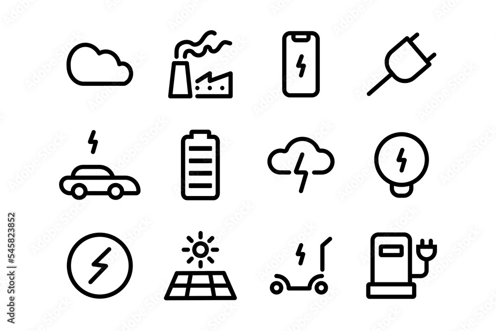 Collection of electric technology icon for environment issue. Simple ...