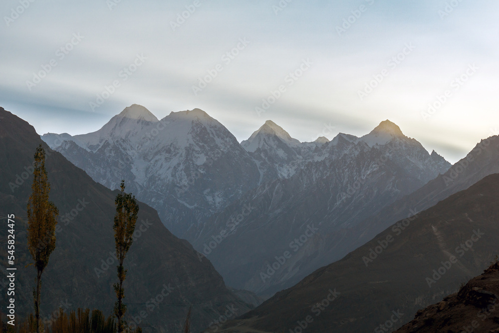 View of first light at Karakoram mountain range of the Gilgit-Baltistan ...