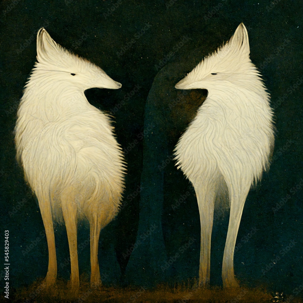 Vintage Illustration of Two Wolves Staring at Each Other Suspiciously ...