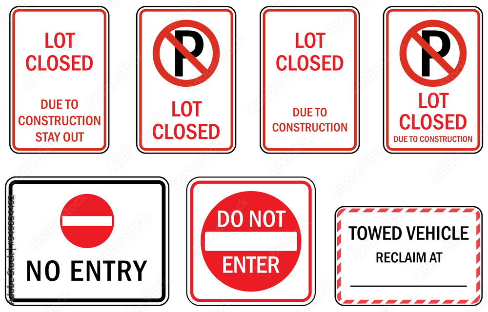 Parking lot and garage no parking no entry sign set of vector Stock ...