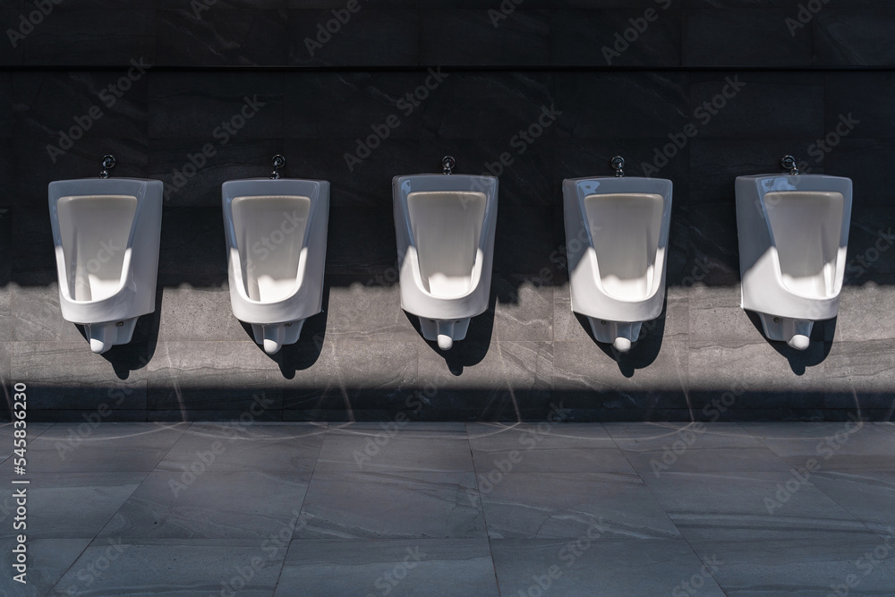 A row of white ceramic urinal chamber pot interior design with ...