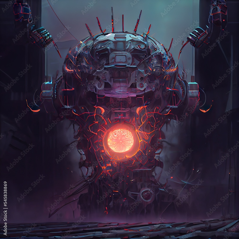 art illustration of cyborg creation, artificial intelligence, reaction ...