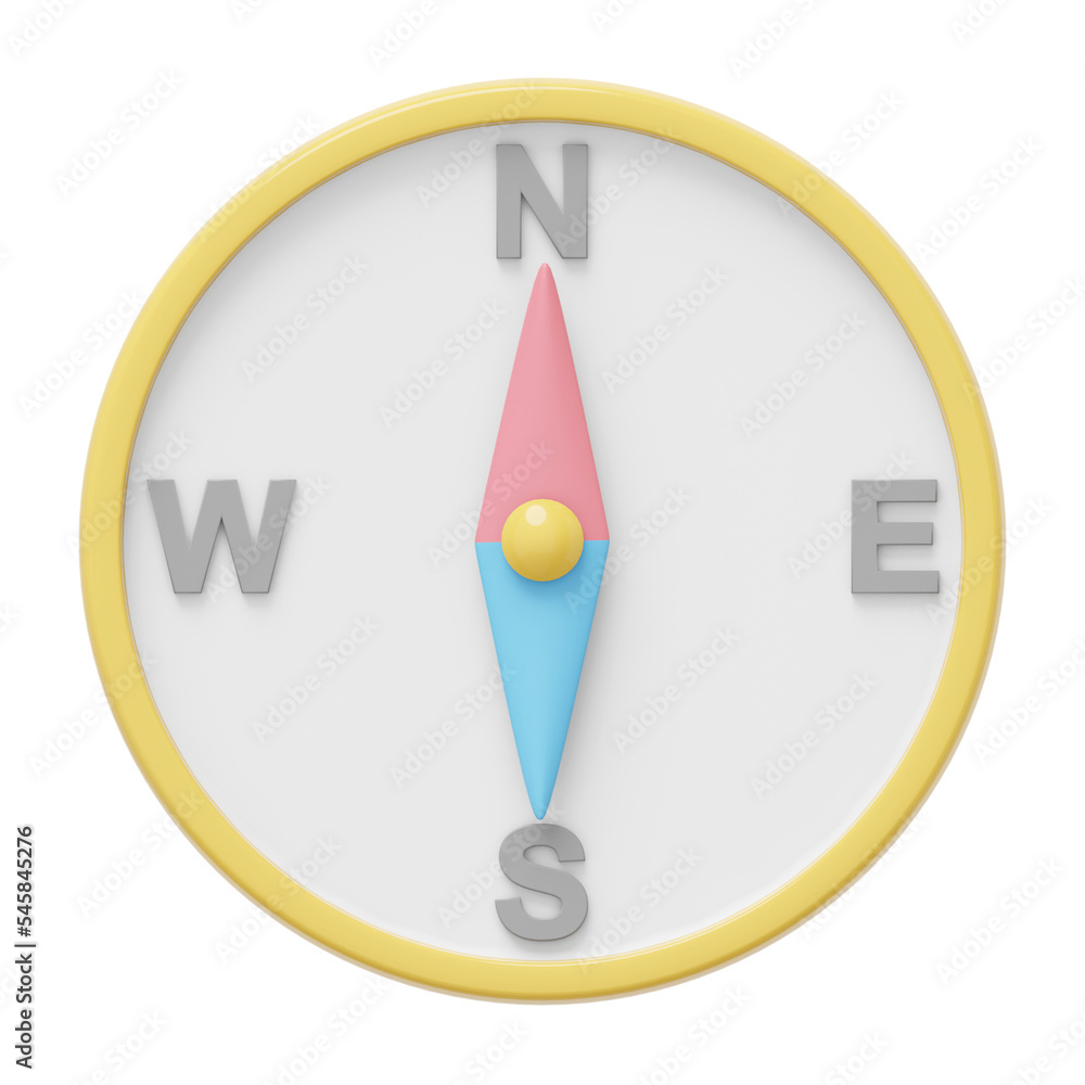 Simple pastel compass, navigation, direction finding. 3D rendering. PNG ...