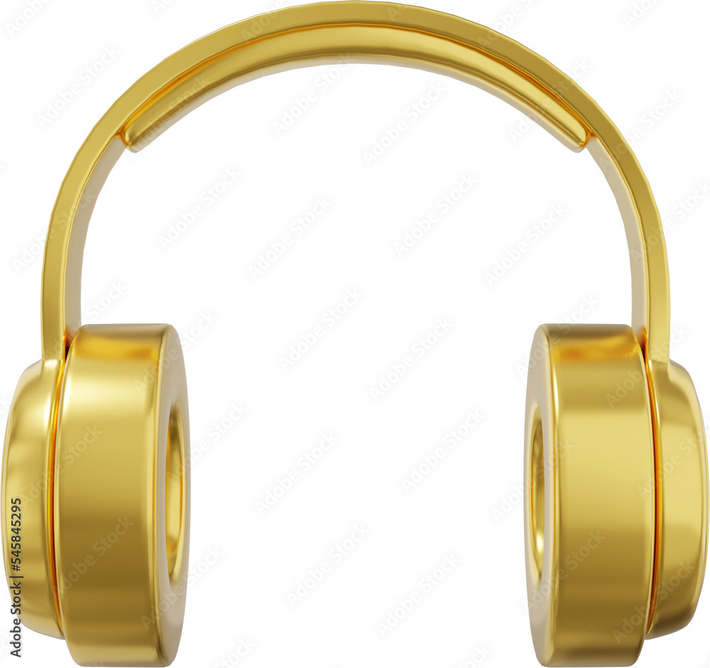 Wireless headphones front view. Gold PNG icon on a transparent ...