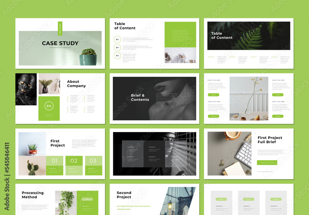 Case Study Presentation Layout with Green Accent Stock Template | Adobe ...