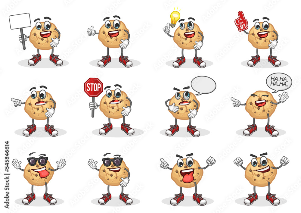 stock vector set of cute cookies cartoon mascot with cute pose and ...