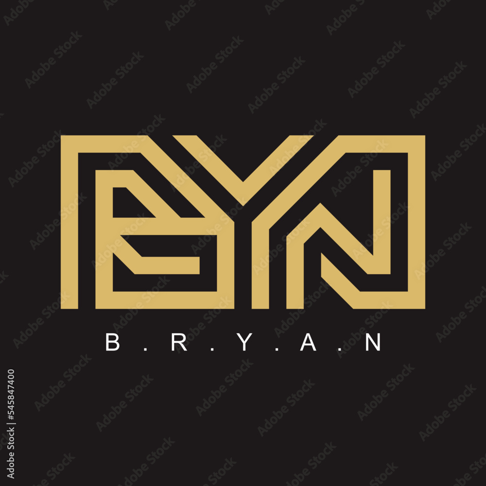 Logo name of BRYAN. Typography design. Line art and monogram. Letter B ...