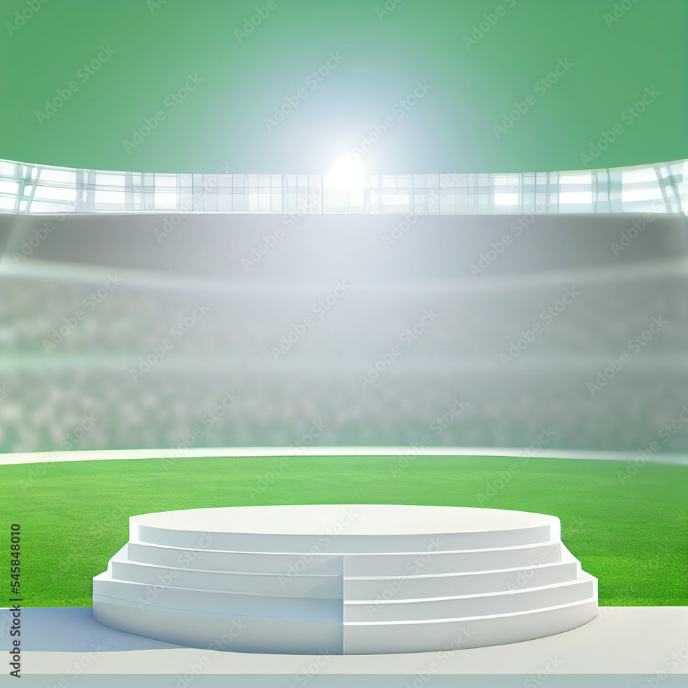 Cylinder podium 3d on arena world football green field stadium. Stock ...
