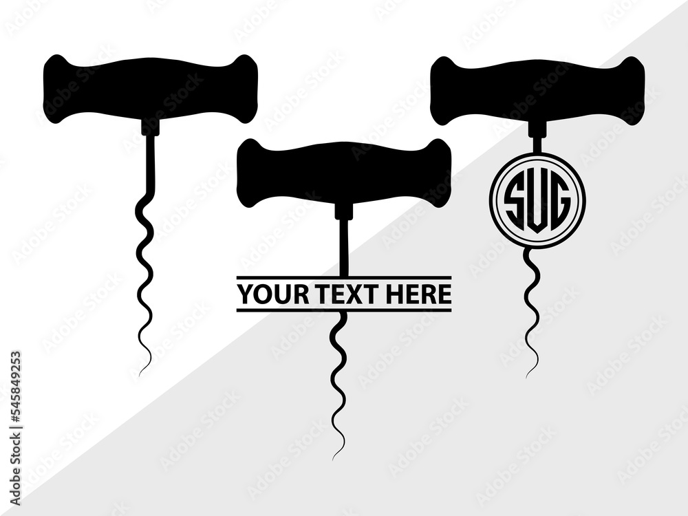 Corkscrew Monogram, Corkscrew Silhouette, Corkscrew SVG, Bottle Opener ...
