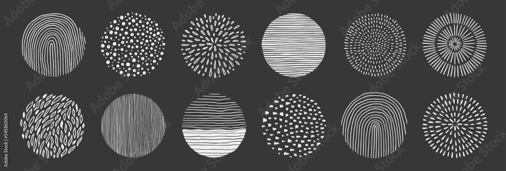 Scribble texture pattern circle set. Hand drawn line texture, doodle ...