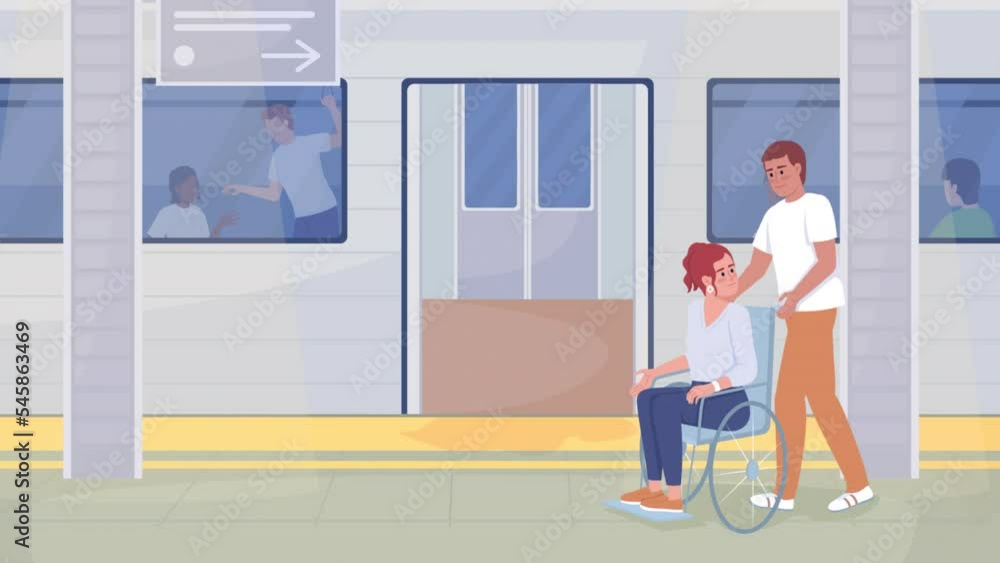 Animated disability illustration. Woman in wheelchair with friend at ...