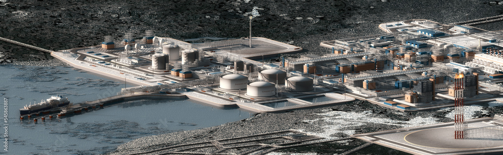 Seaport. The territory of the LNG plant with infrastructure and the ...