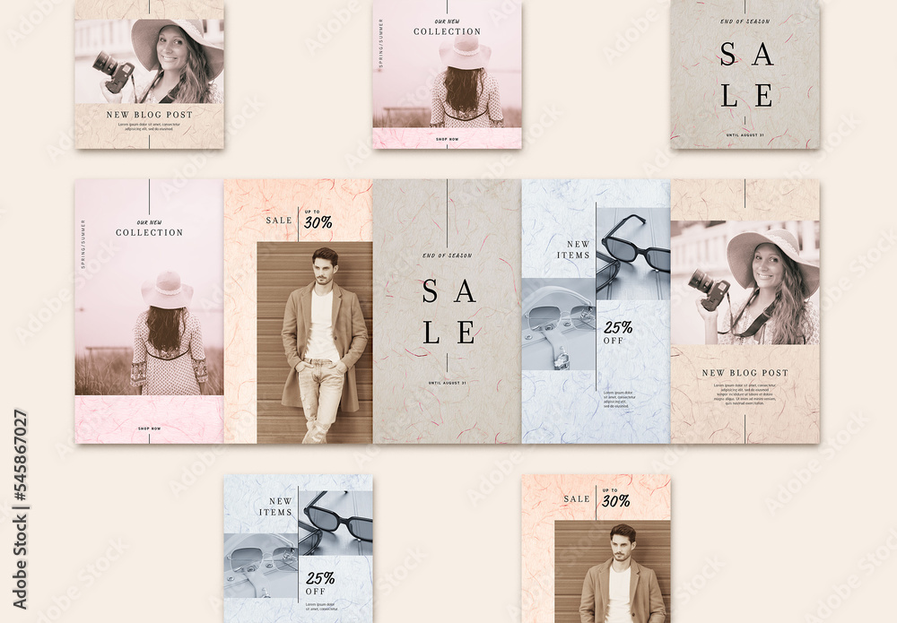 Social Media Layout Set with Photo Effect and Paper Texture Stock ...