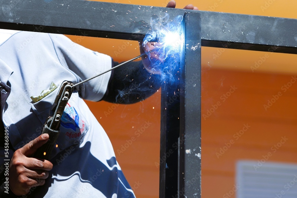 sparkling light from welding steel to each other Stock Photo | Adobe Stock