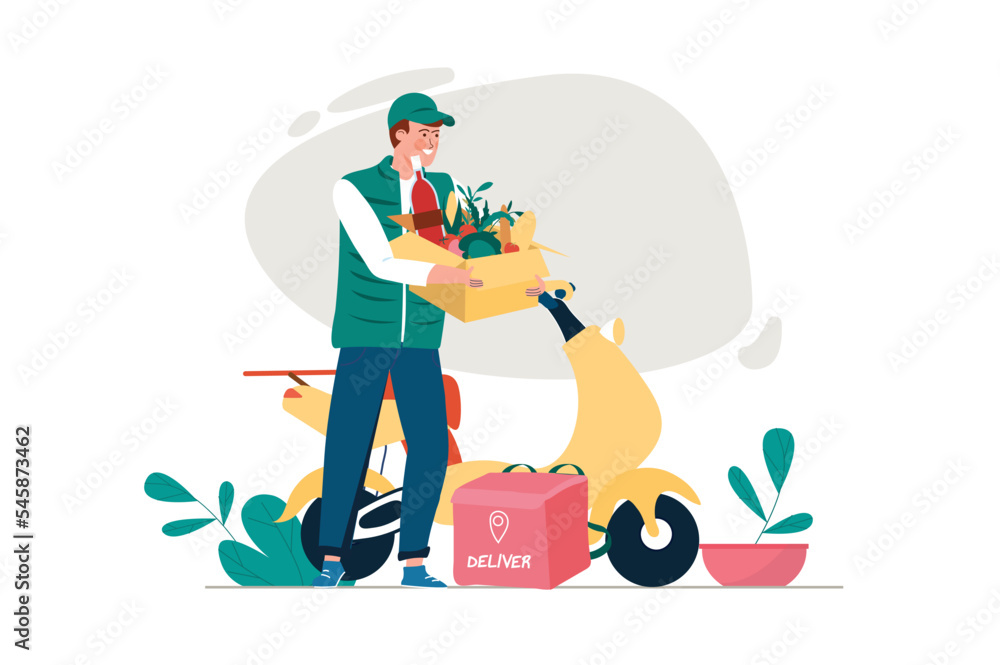 Food delivery concept with people scene in the flat cartoon design ...