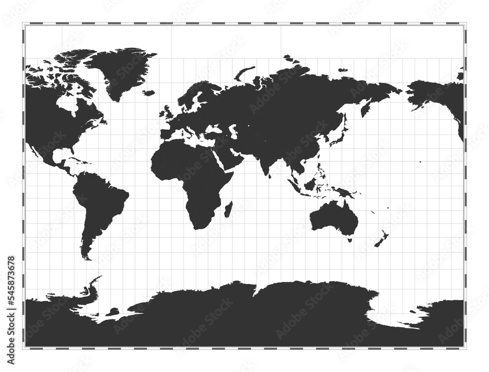 labeled world map with coordinates
