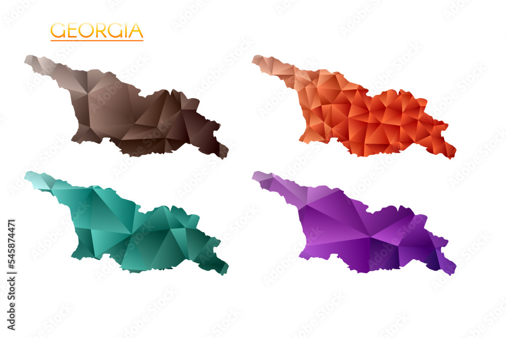 Set of vector polygonal maps of Georgia. Bright gradient map of country ...