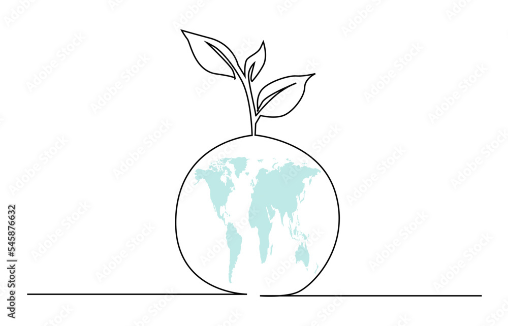 new sapling growing on earth globe plant ecological eco green one line ...