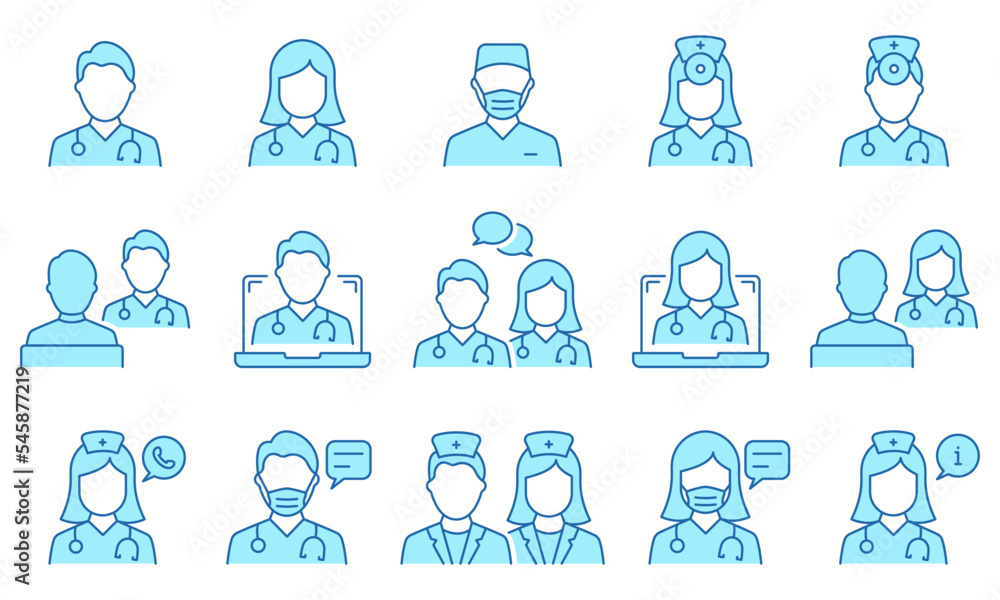 Doctors Line Color Icon Set. Medic Specialists and Patient Consultation ...
