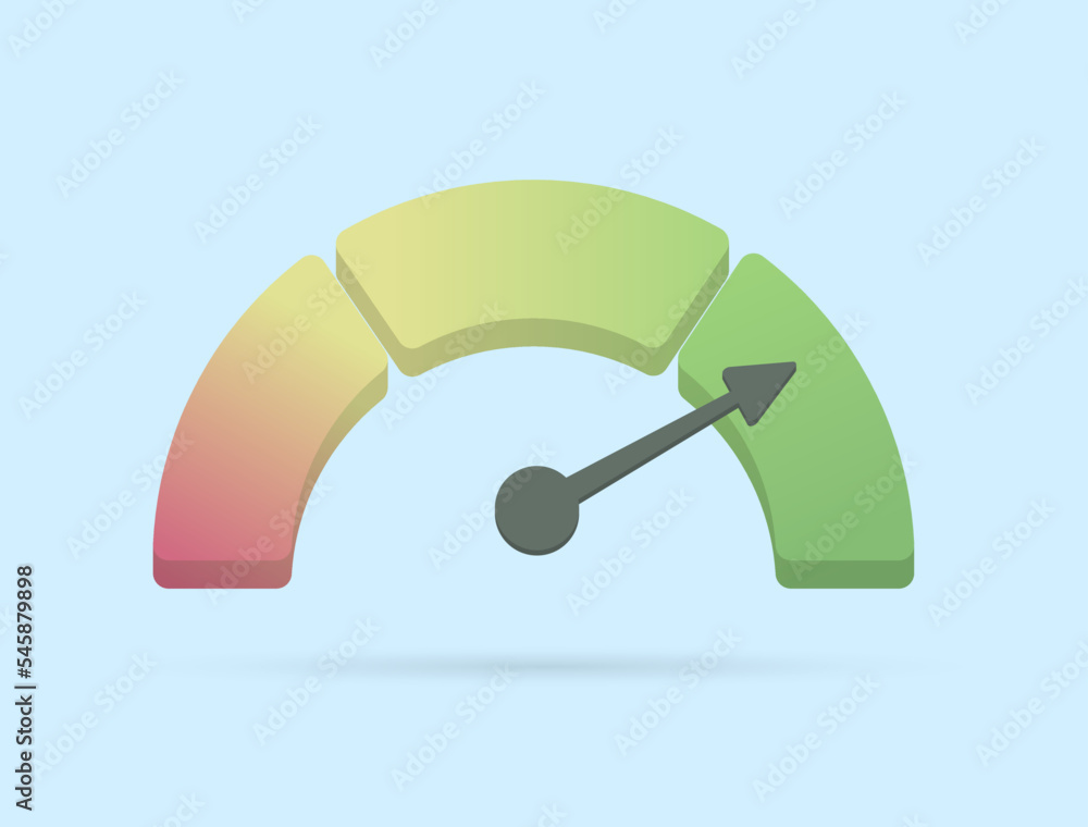 Speedometer meter with arrow 3d vector for dashboard with red, yellow ...