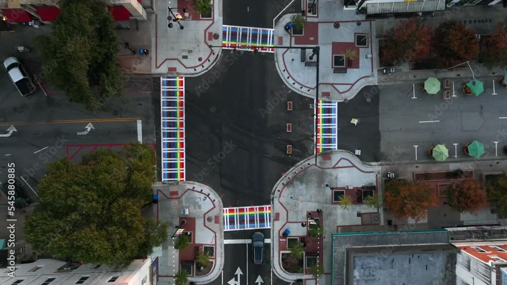 LGBTQ queer theme. Rainbow pride crosswalk pedestrian walkway on street ...