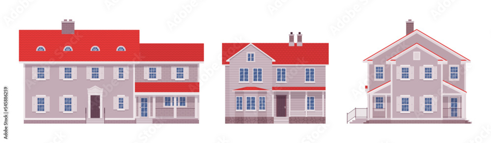 Two story contemporary house cartoon set. Expensive building, urban ...